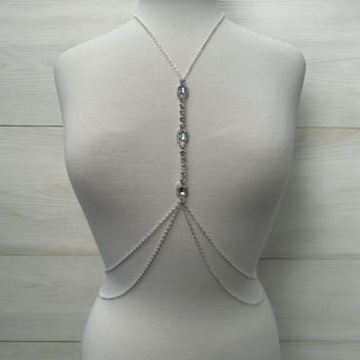 Centred White Rhinestone Bralette Statement Body Chain Jewellery ...